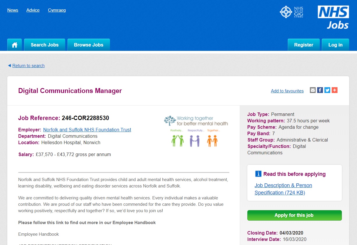 The Thick of NSFT Comms: Digital Communications Manager, Band 7 AFC